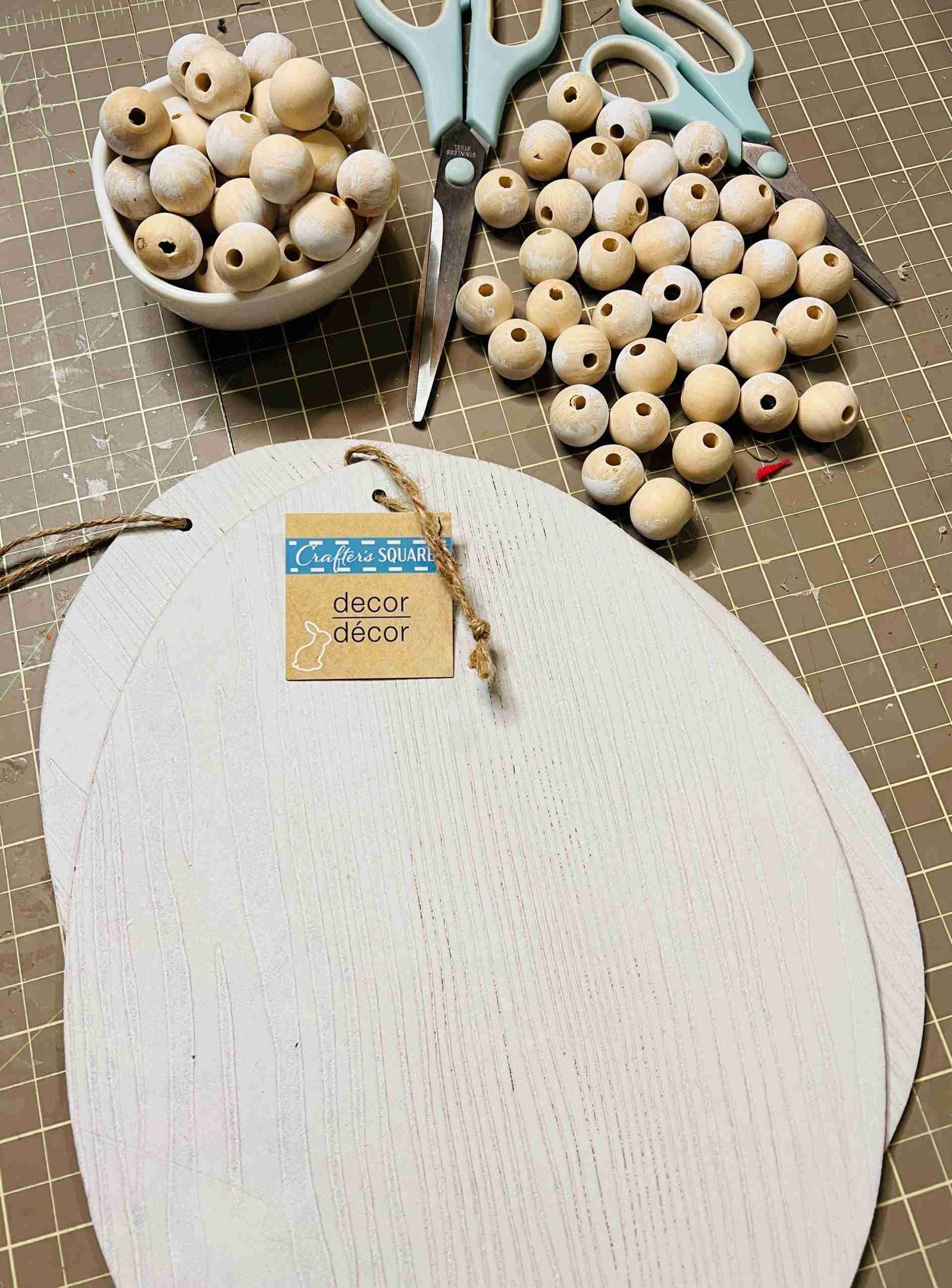 Dollar Tree Wood Cutout Easter Egg with Beaded Detail - Word & Home