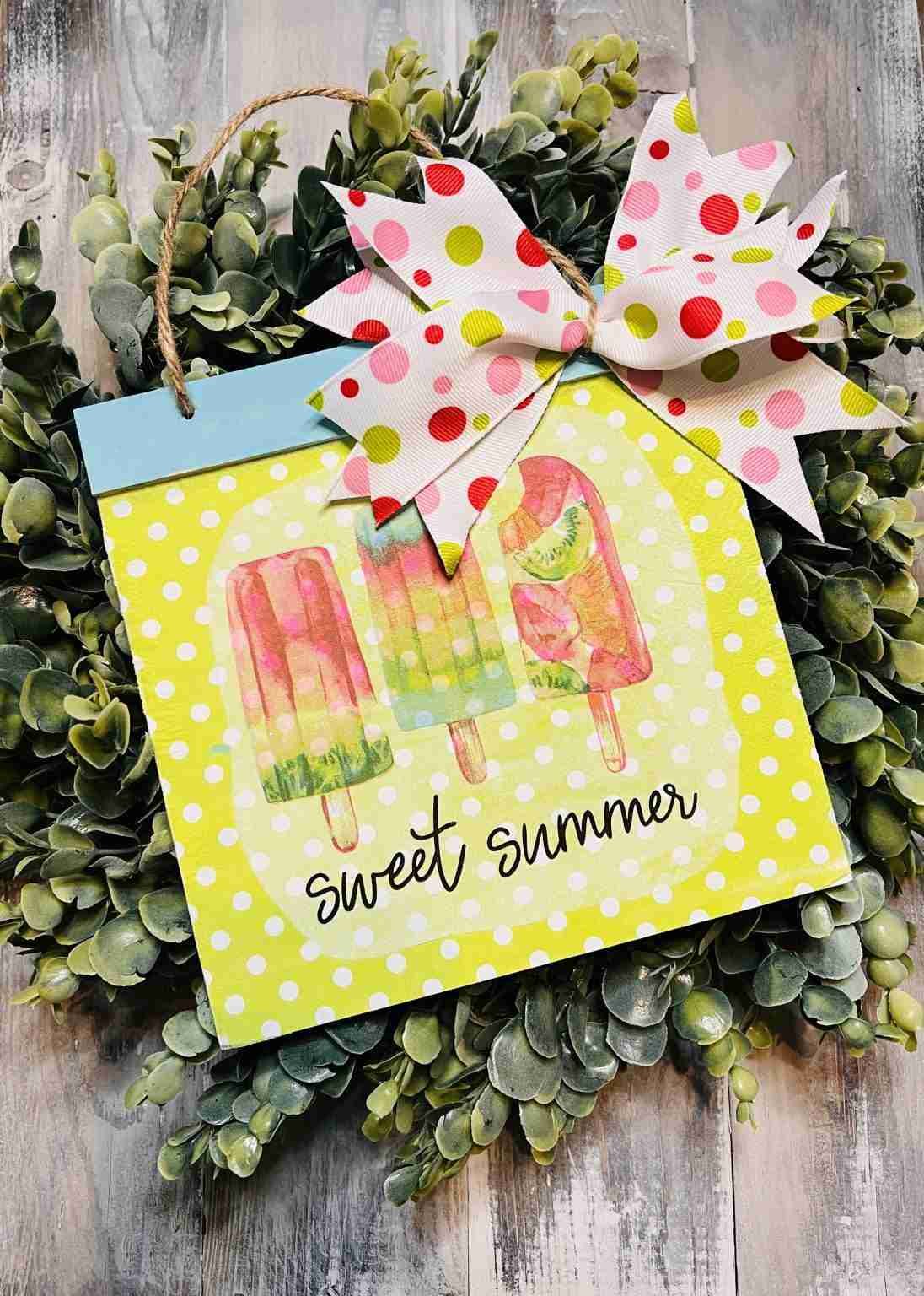 Easy Dollar Tree Decoupaged Summer Sign - Word & Home