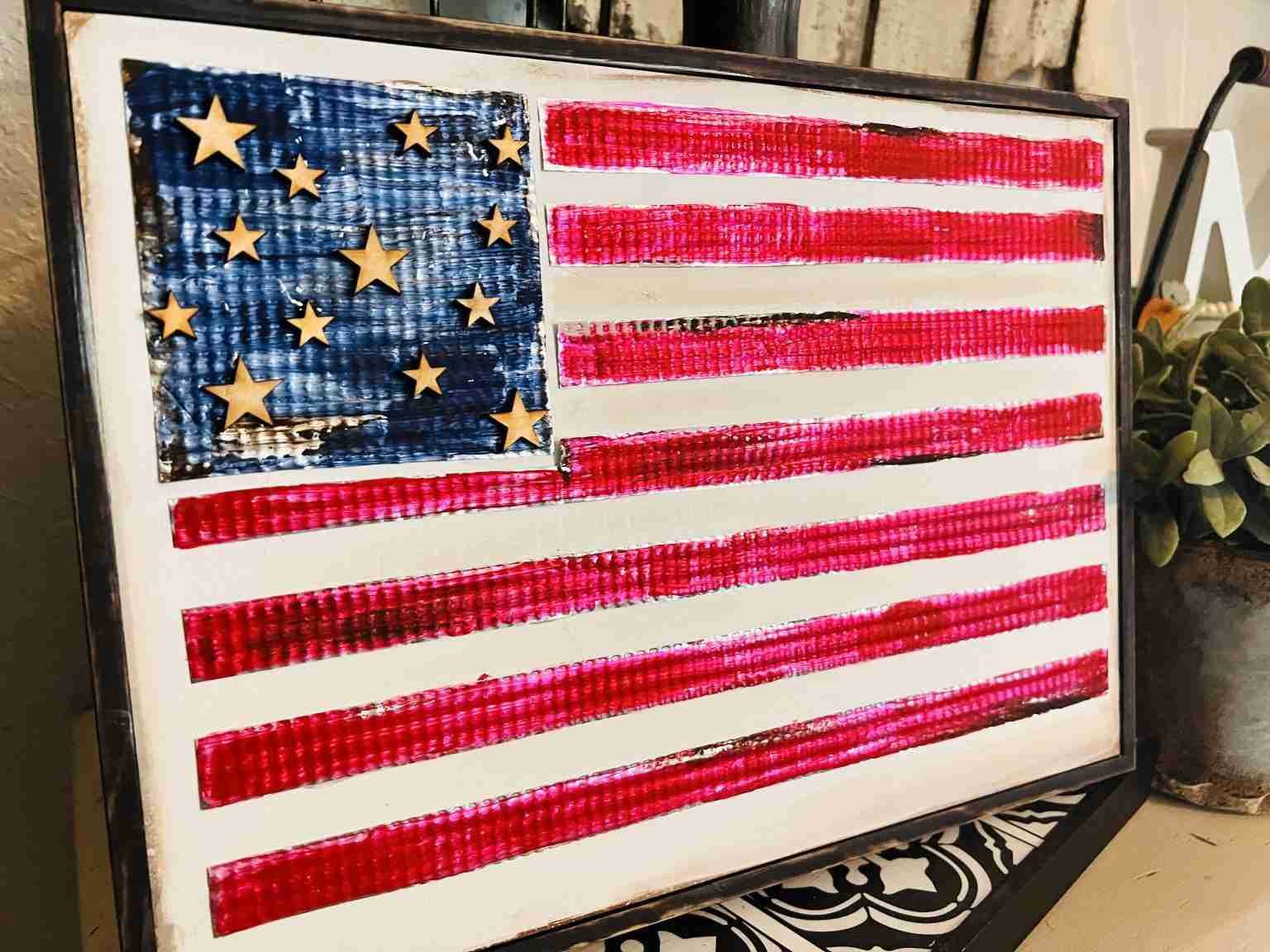 Dollar Tree Faux Metal Distressed American Flag - Word & Home